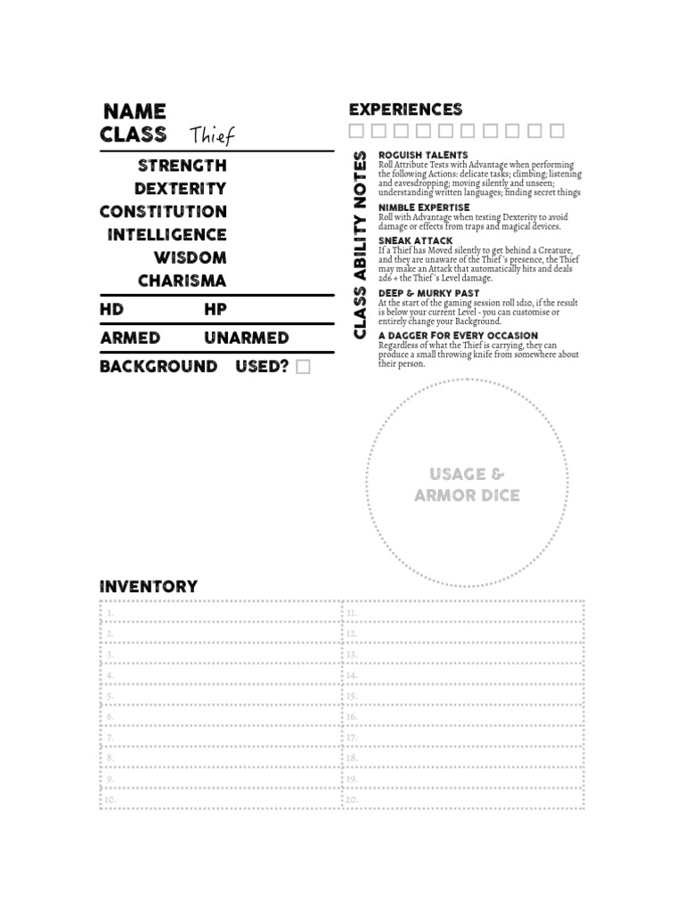 My Character Sheet (Thief) | PDF
