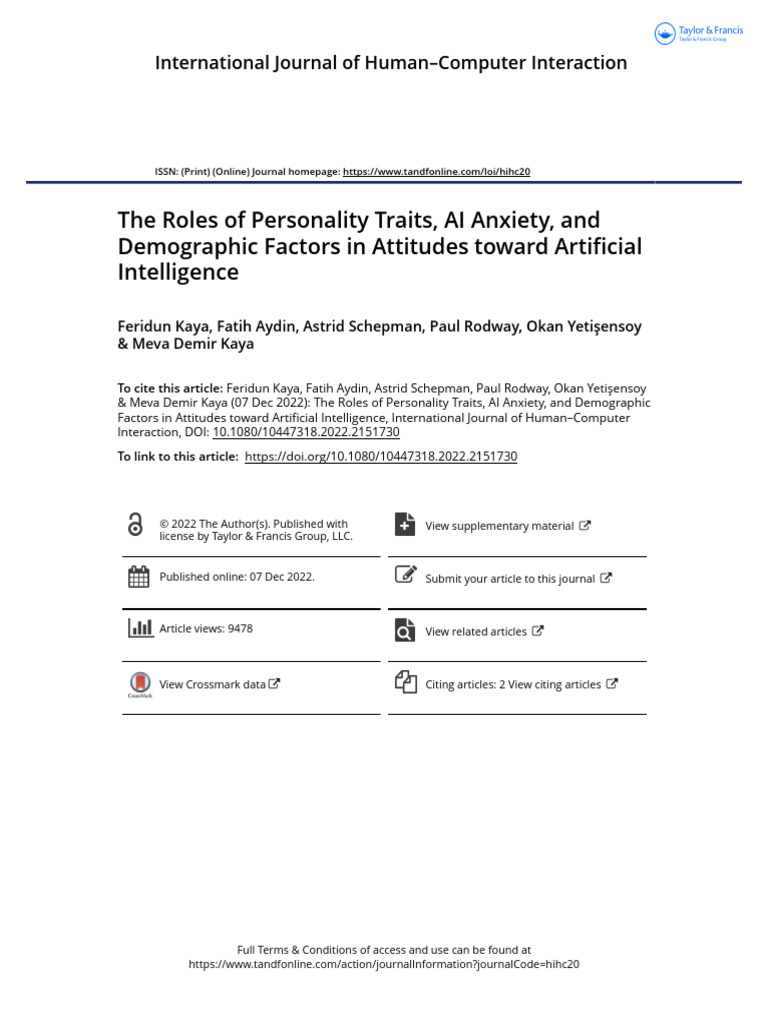 The Roles of Personality Traits AI Anxiety and Demographic Factors in Attitudes Toward ...