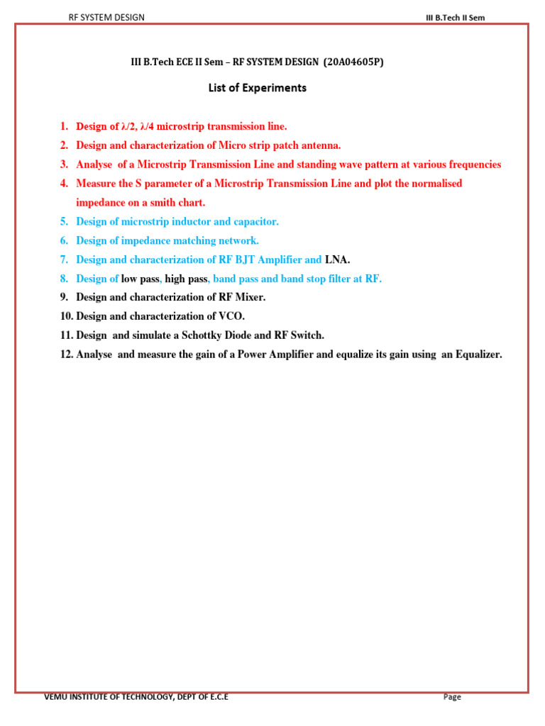 Rf System Design Lab Manual Pdf