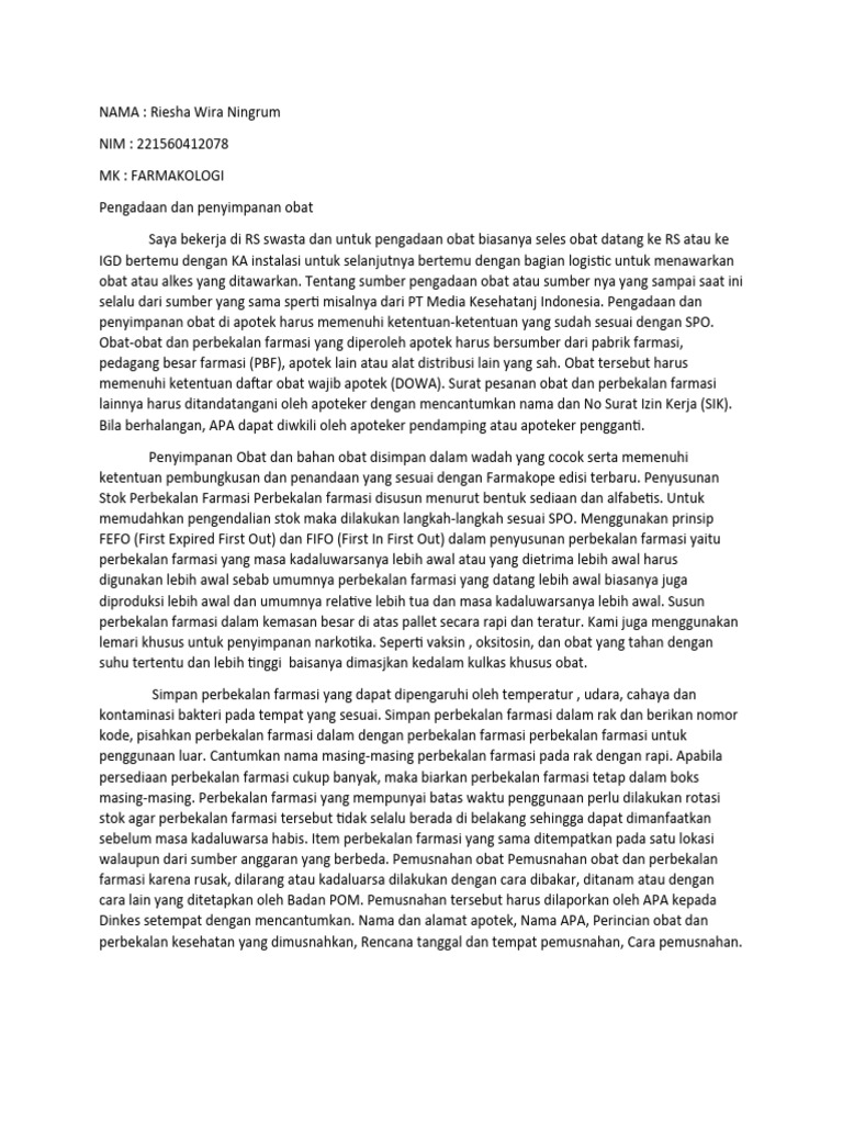 Farmakologi Riesha Wira Ningrum | PDF | Pengembangan Diri