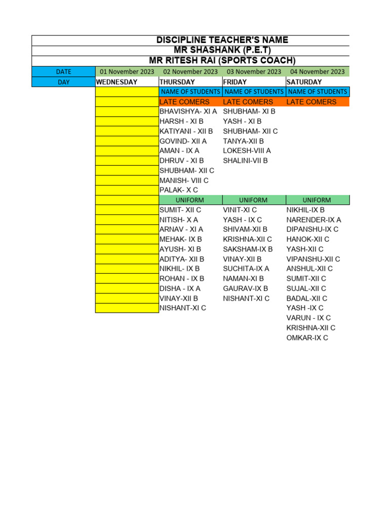 Discipline Excel Nov 2023 | PDF