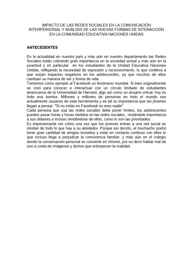 IMPACTO DE LAS REDES SOCIALES EN LA COMUNICACIÓN INTERPERSONAL Y ...