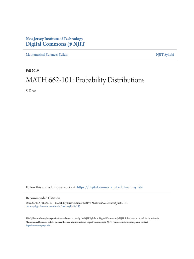 MATH 662-101 - Probability Distributions | PDF