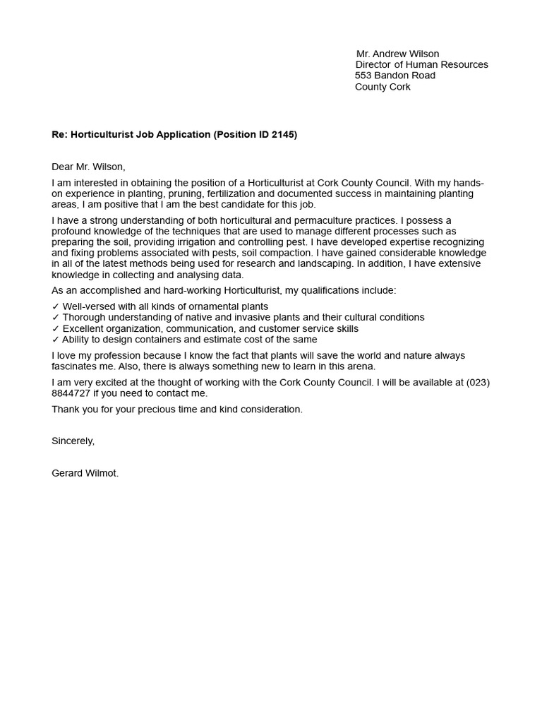 Cover Letter - Horticulture | PDF