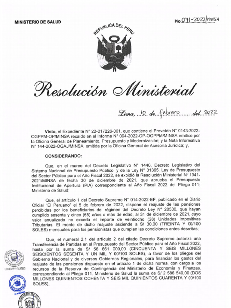 RM #071-2022-Minsa Ogppm | PDF