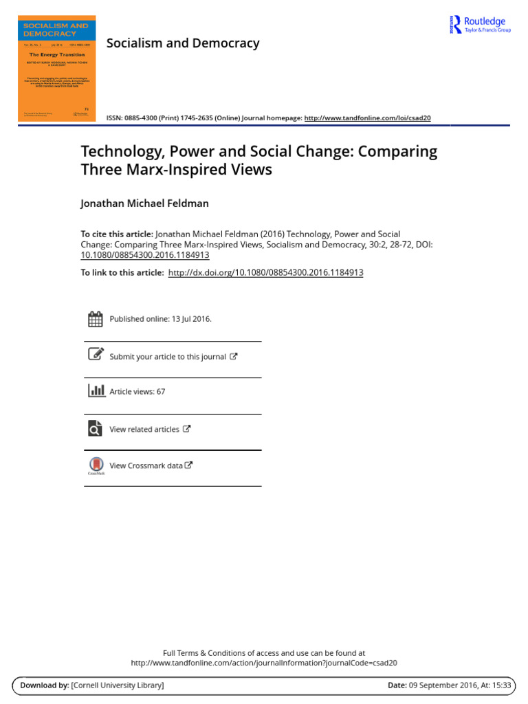 Technology, Power and Social Change - Comparing Three Marx-Inspired ...