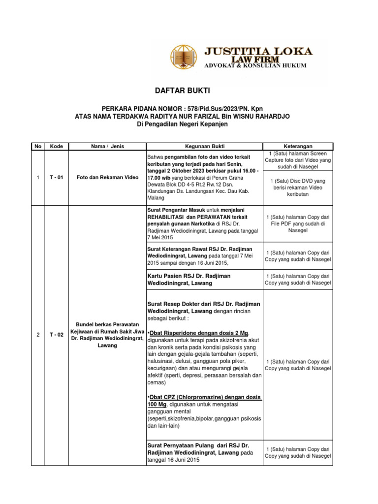 Daftar Bukti Mas Radit | PDF