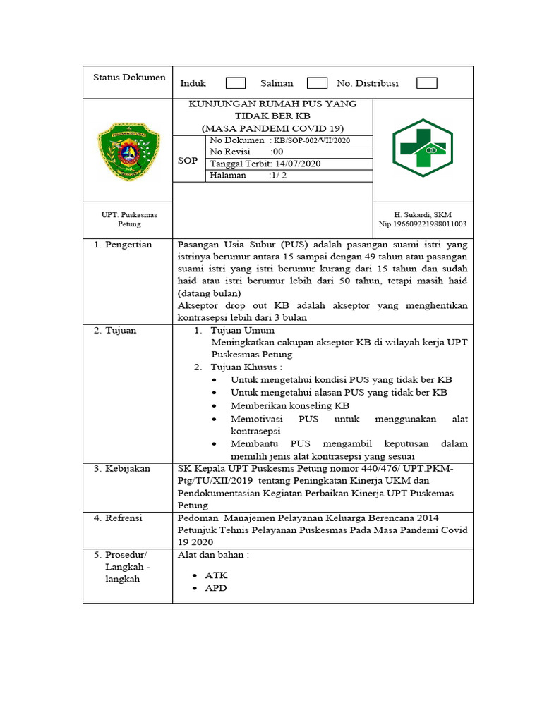 Sop 02 KB KR PUS Yang Tidak berKB Di Masa Pandemi | PDF