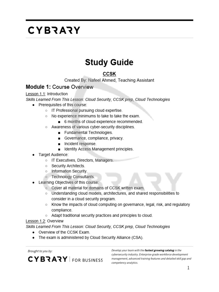CyberIT CCSK Study Guide 1 1 | PDF