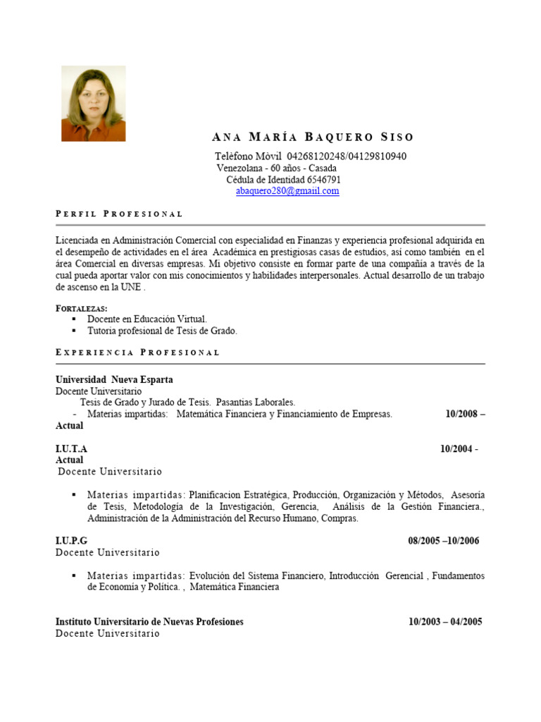2023 Ana - Maria - Baquero - Siso Curriculum Vitae | PDF | Maestros | Bancos