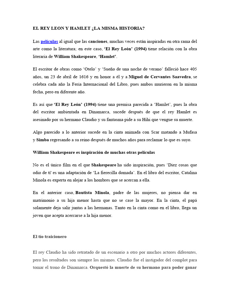 El Rey Leon y Hamlet | PDF | Aldea El Rey Leon y Hamlet | PDF | Aldea