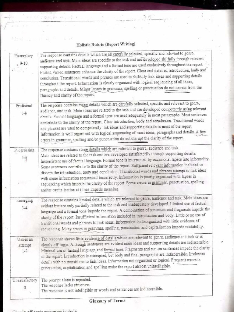 Report Writing Holistic Rubric | PDF