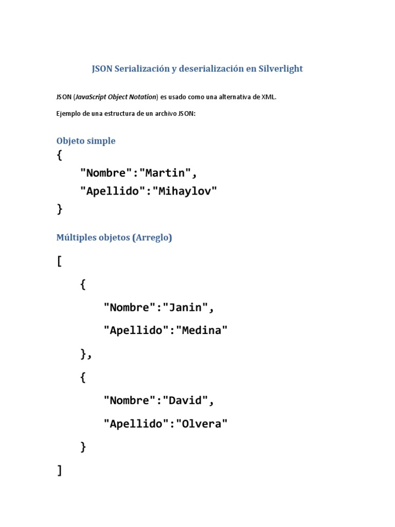 Json Serialización Y Deserialización En Silverlight Pdf Json