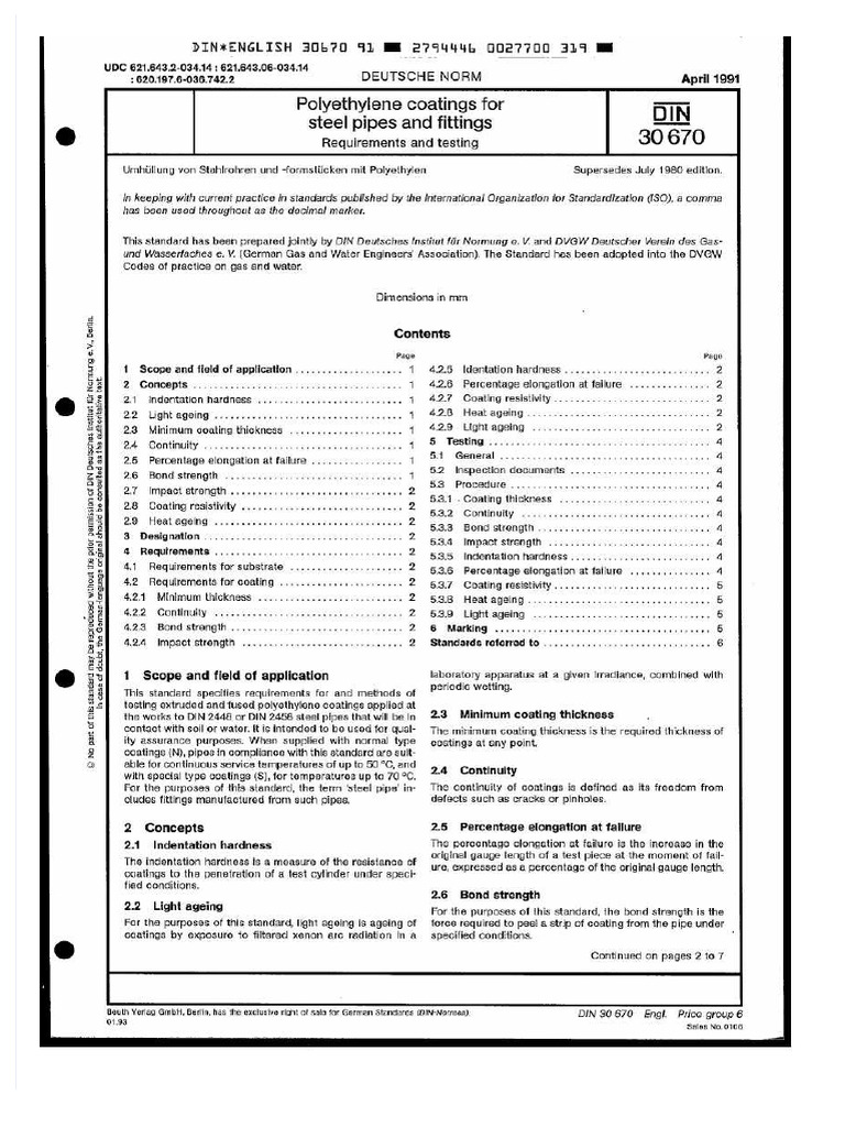 DIN 30670 (1991) Polyethylene Coating For Piping and Fittings | PDF ...