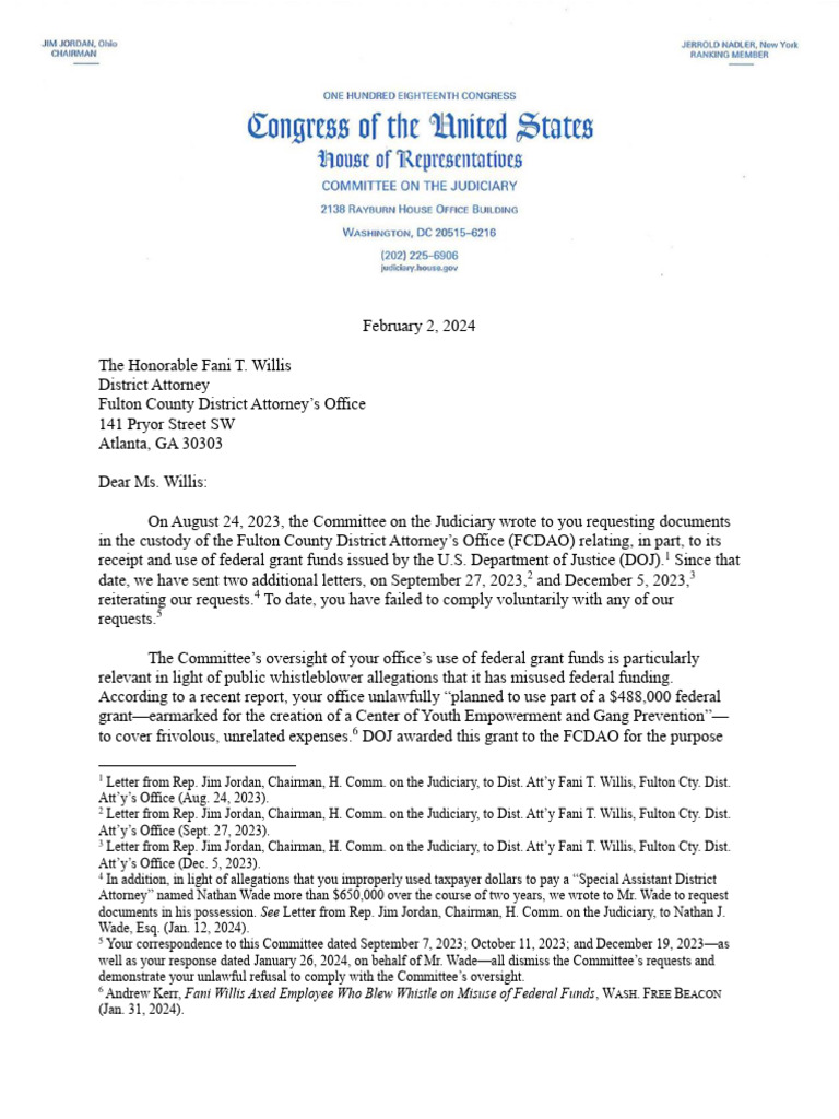 (DAILY CALLER OBTAINED) -- Fani Cover Letter.pdf | PDF | Congressional ...