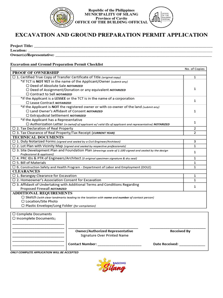 Silang Excavation and Ground Preparation Permit Checklist | PDF ...