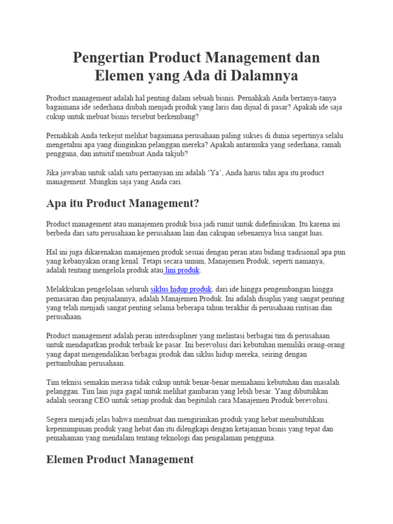 Pengertian Product Management | PDF