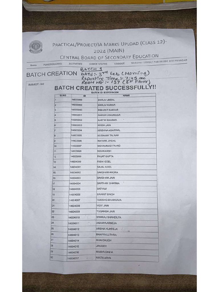 Physics Practical Batch Details | PDF