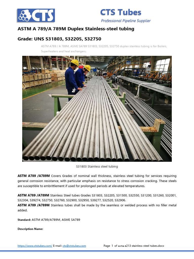 ASTM A789 Duplex Stainless Tubing | PDF | Pipe (Fluid Conveyance) | Stainless Steel