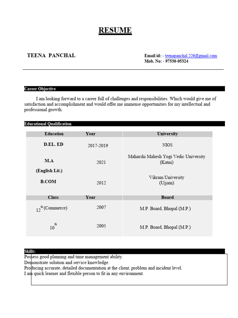 Teena Resume | PDF | Human Communication | Cognitive Science