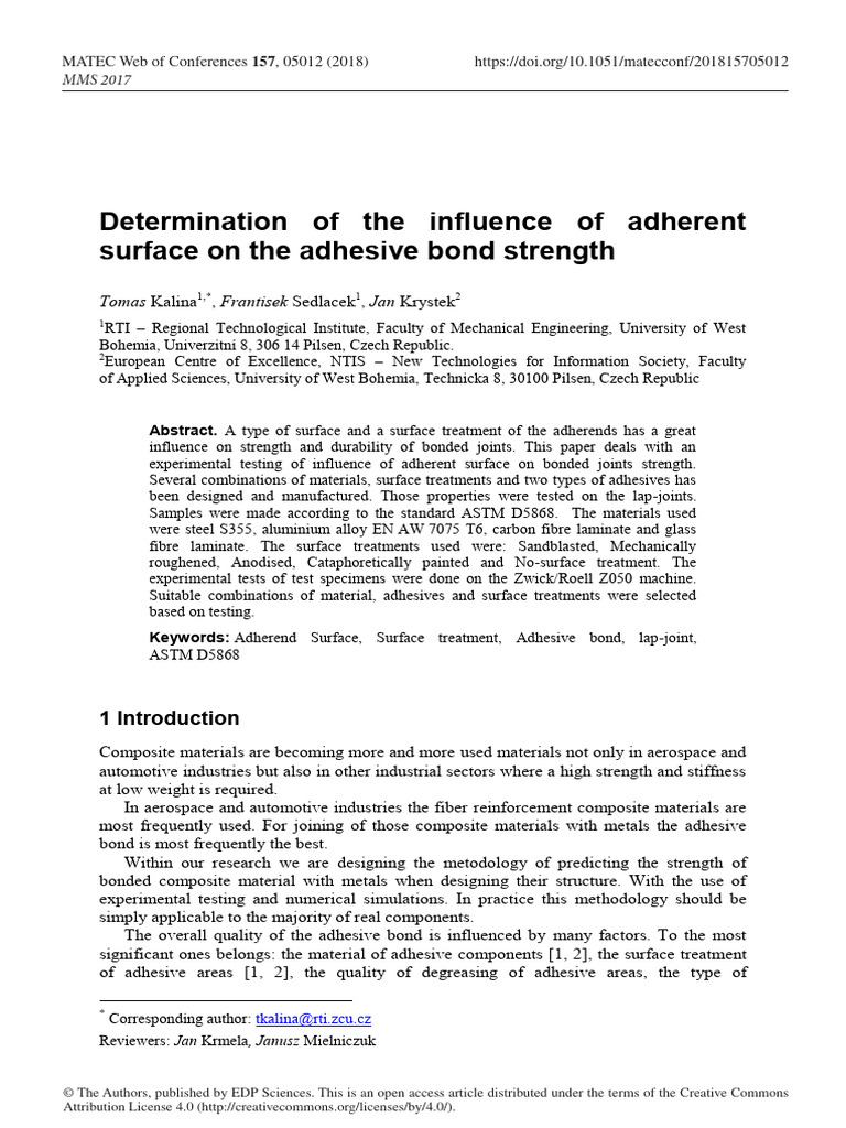 Determination of The Influence of Adherent Surface | PDF