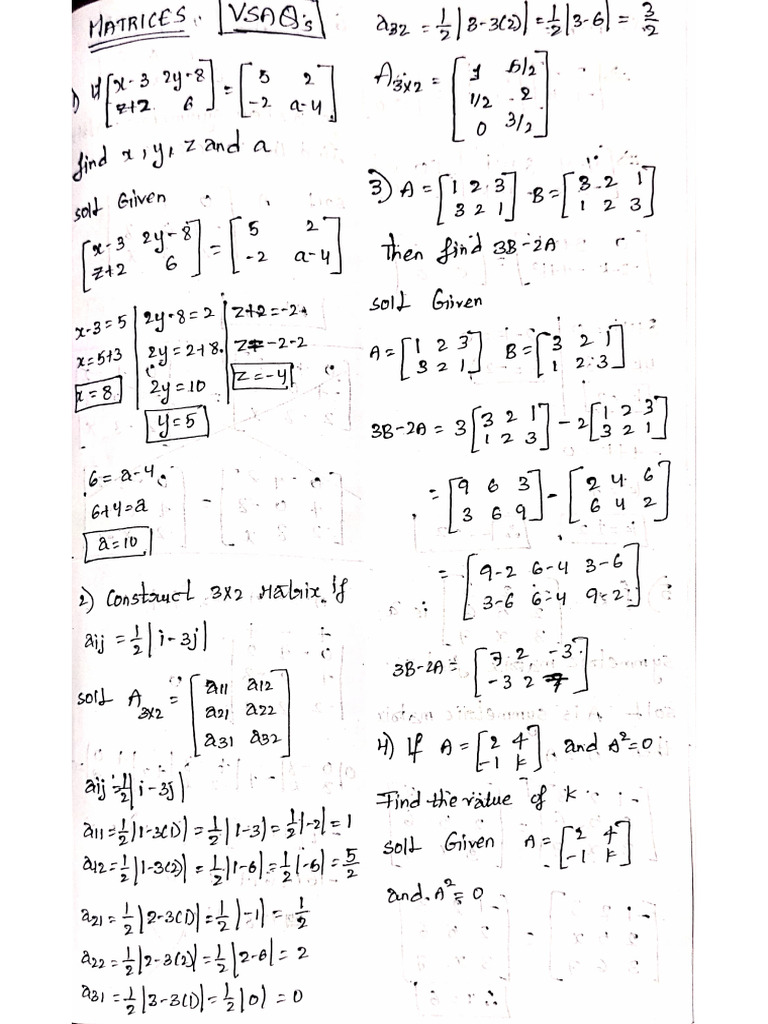 MATHS1A VSAQs Matrices, Addition and Product of Vectors ,Functions ...