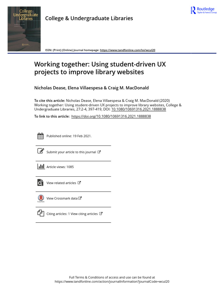 Working Together Using Student-Driven UX Projects To Improve Library ...