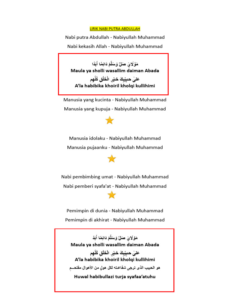 Lirik Nabi Putra Abdullah | PDF