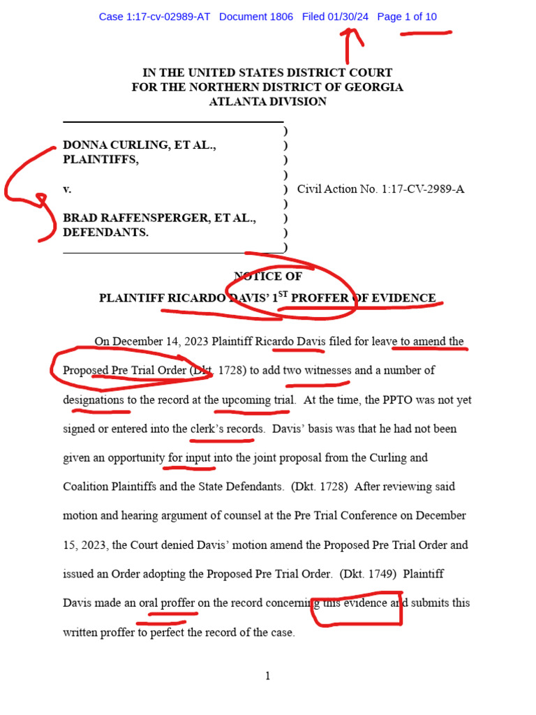 Curling Vs Raffensberger Proffer Preserving Record Georgia Election ...