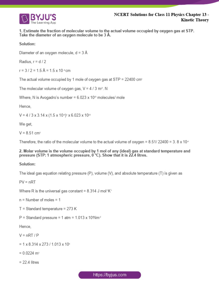 NCERT Solutions For Class 11 Physics 15may Chapter 13 Kinetic Theory ...