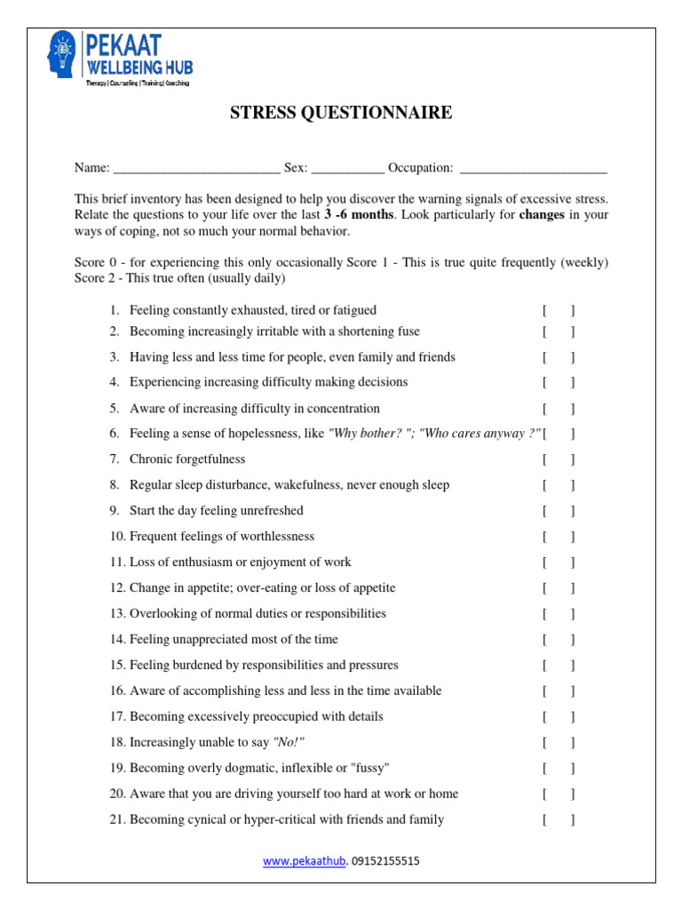 Stress Questionnaire | Download Free PDF | Pain | Diseases And Disorders Stress Questionnaire | Download Free PDF | Pain | Diseases And Disorders