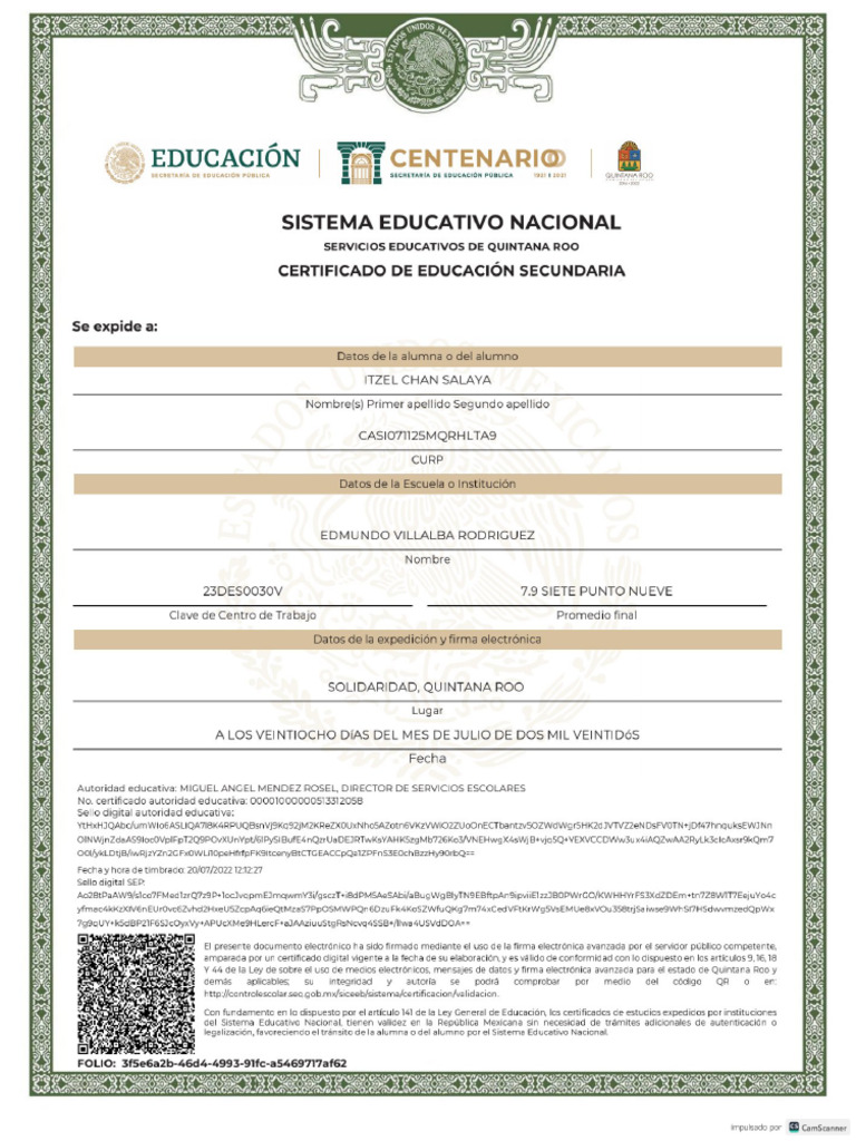 Certificado de Secundaria | PDF