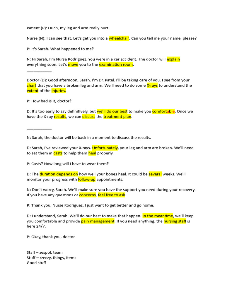 Car Accident Dialogue at The Hospital | PDF