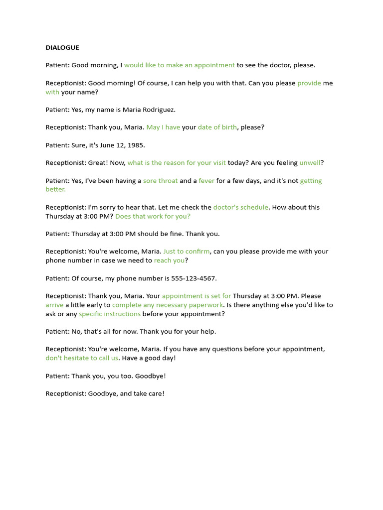 DIALOGUE Receptionist | PDF