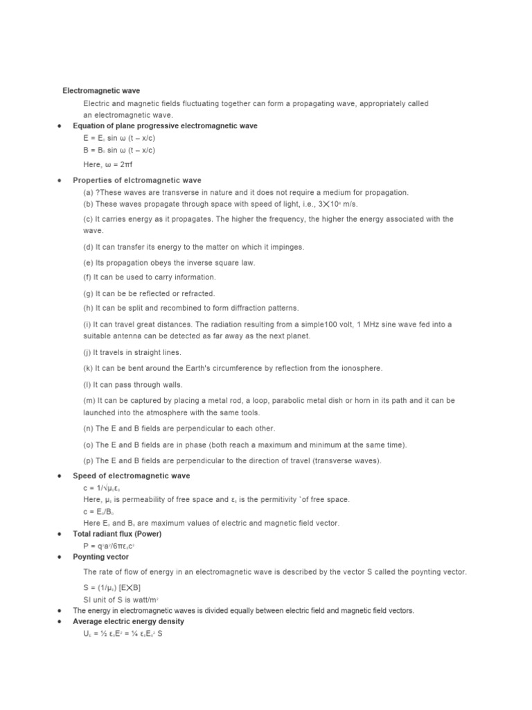 Electromagnetic Waves Notes | PDF