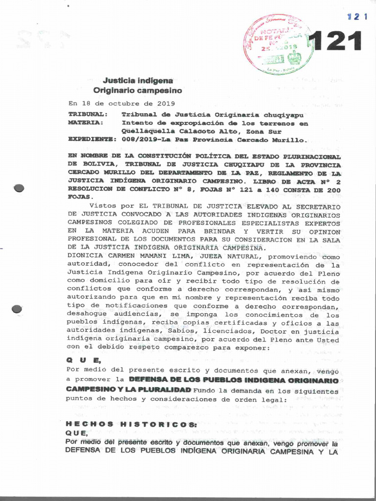 JIOC-008-2020-Tribunal de Justicia Chuquiyapu-La Paz | PDF
