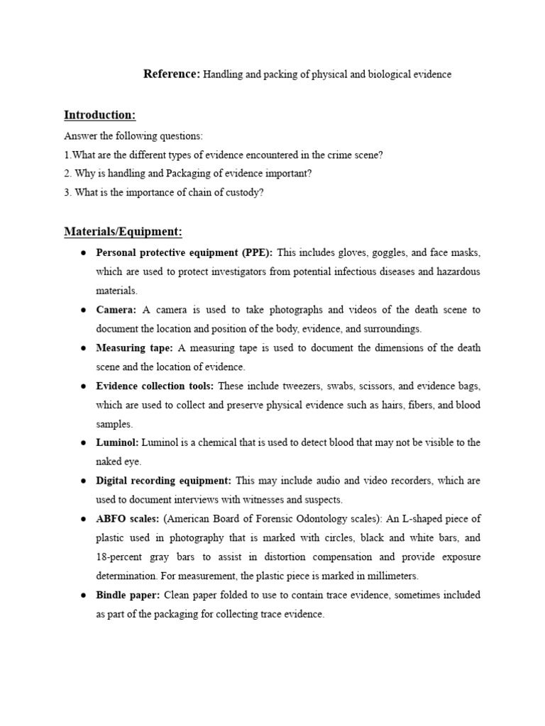 Handling and Packing of Physical and Biological Evidence | PDF | Crime ...