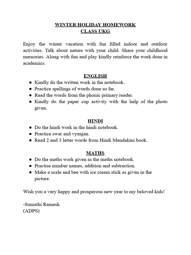 Winter Holiday Homework-1 | PDF | Career & Growth | Home & Garden
