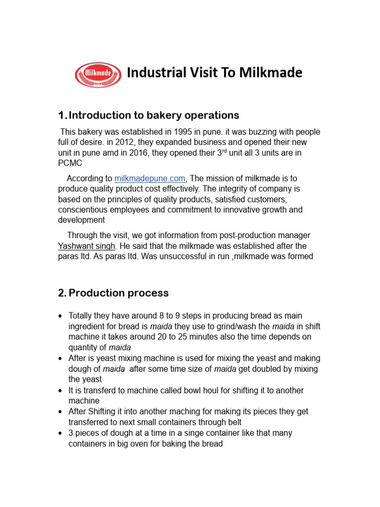 SF Report of Milkmade | PDF | Breads | Baking