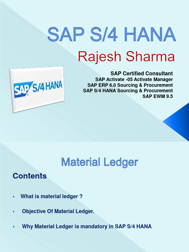 Material Ledger In Sap S 4hana Intro Presentation Pdf 1962