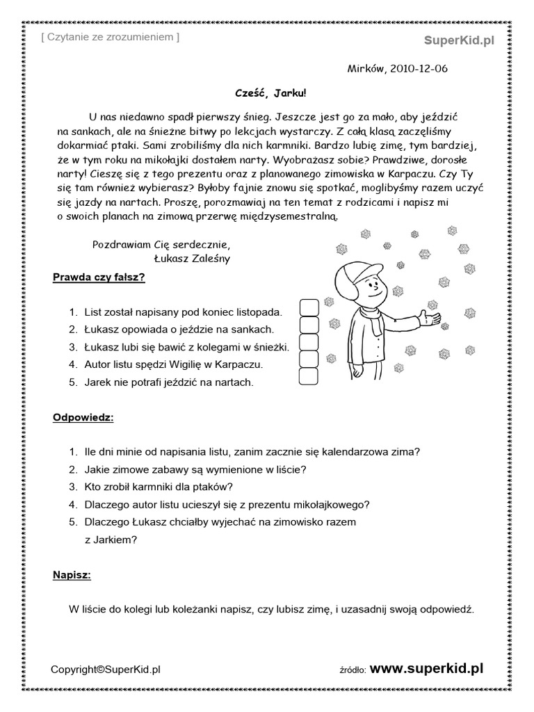 Czytanie Ze Zrozumieniem Zima | PDF