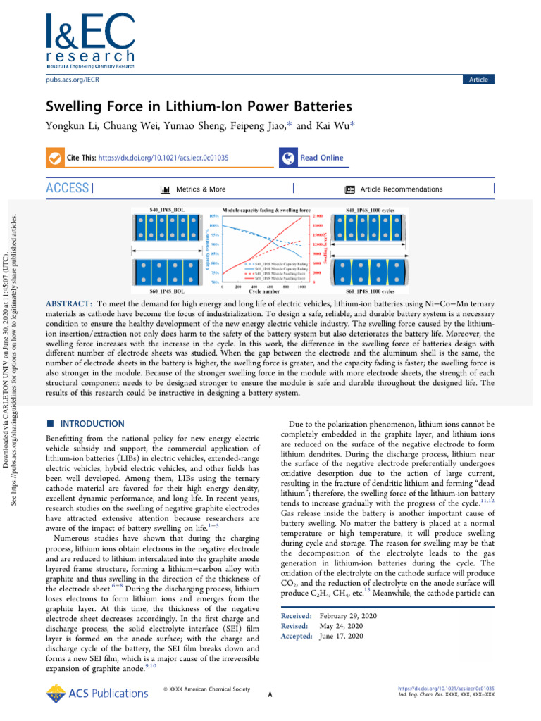 Swelling Forces in Lithium-Ion Batteries | PDF | Lithium Ion Battery ...