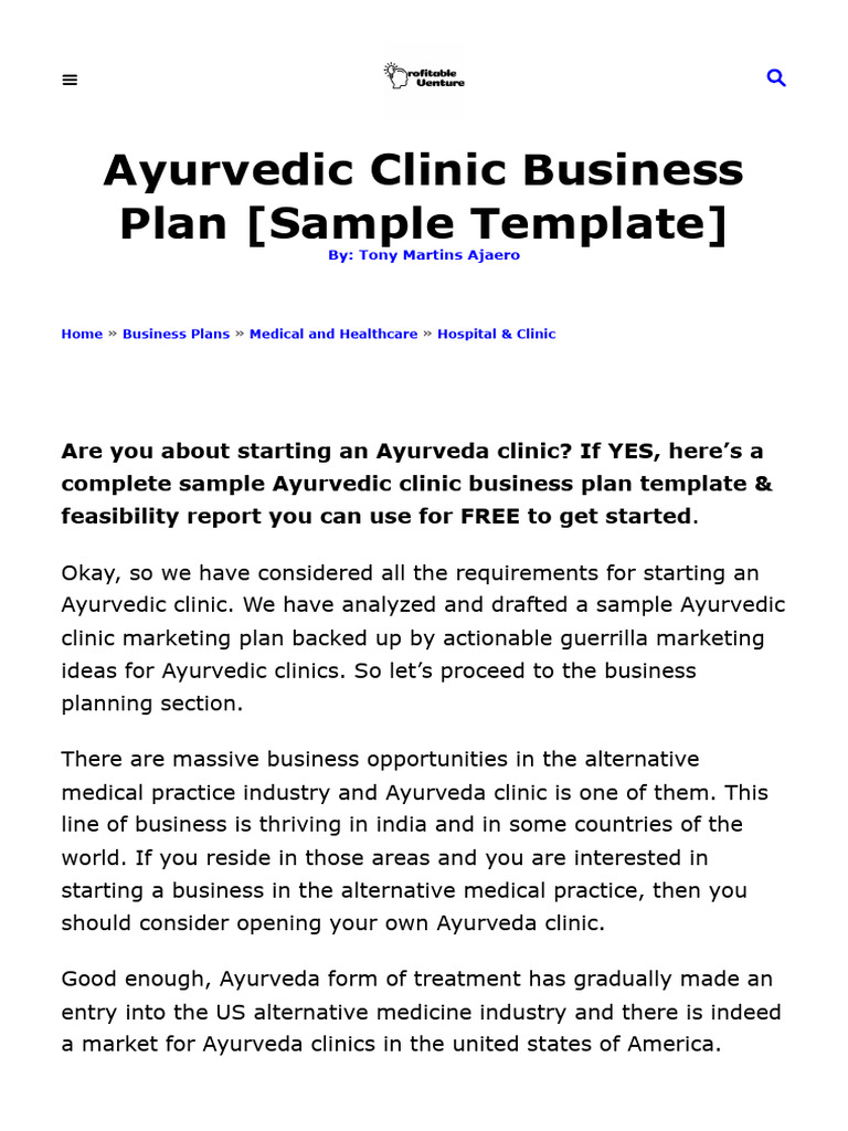 Ayurvedic Clinic Business Plan (Sample Template) - ProfitableVenture | PDF