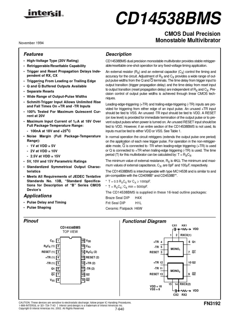 CD14538BMS Intersil | PDF | Computer Engineering | Electrical Circuits