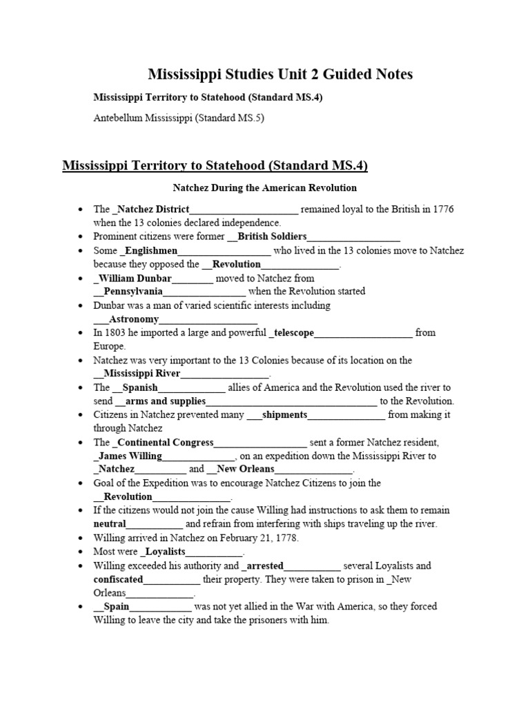 Mississippi History Study Guide | PDF | Travel