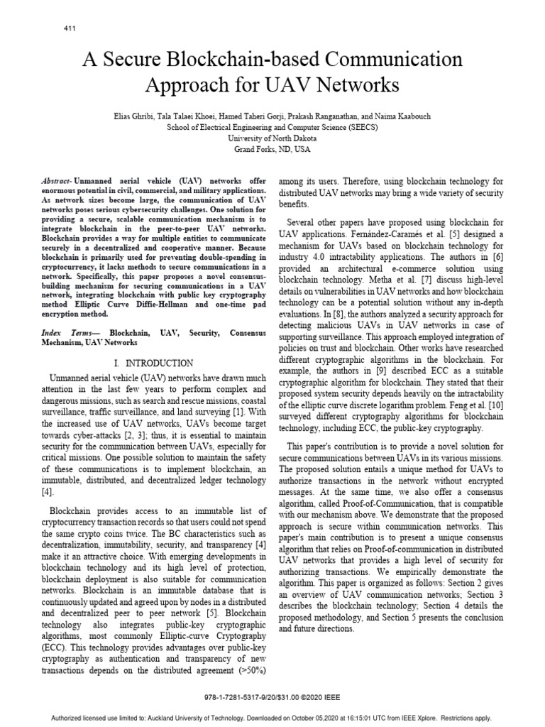 A Secure Blockchain-Based Communication Approach For UAV Networks | PDF