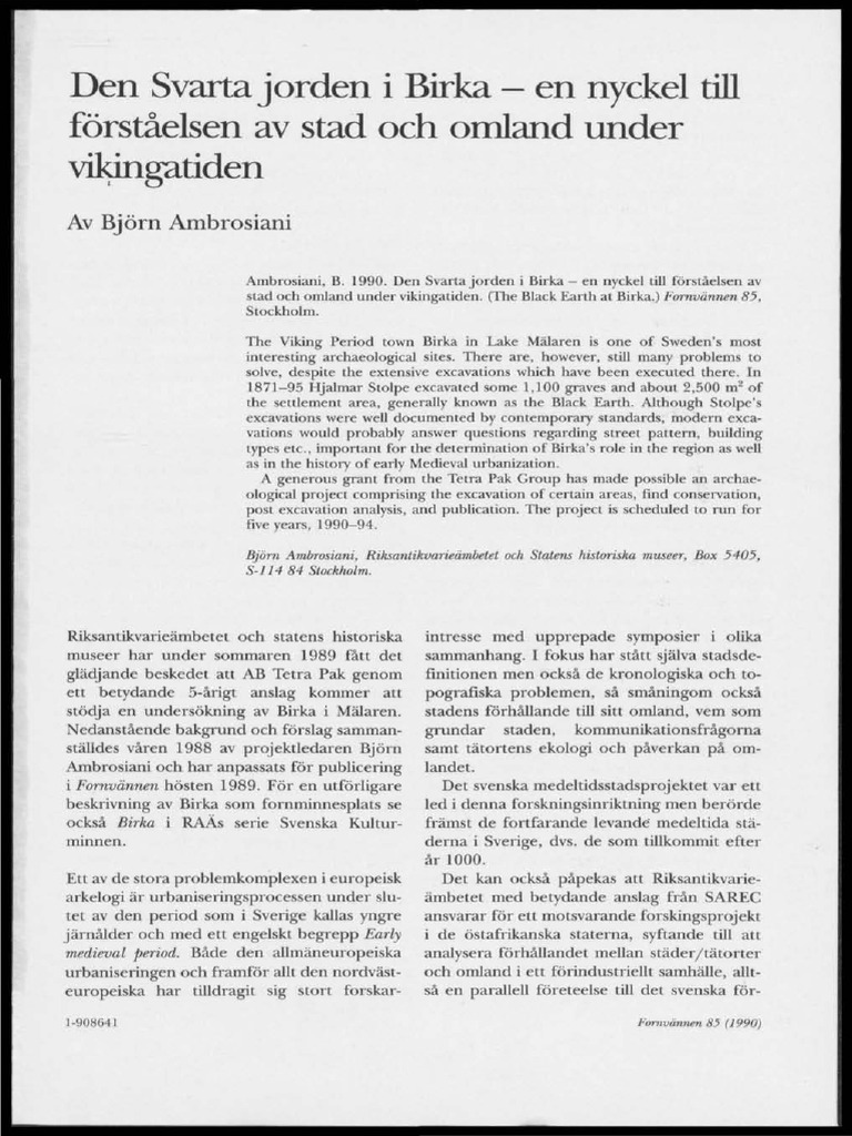 Ambrosiani, Björn (1990) - Den Svarta Jorden I Birka - en Nyckel Till ...
