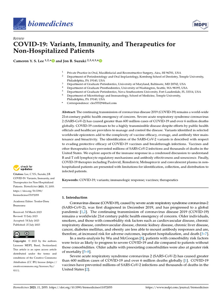 COVID-19 Variants, Immunity, and Therapeutics For Non-Hospitalized Patients | PDF | Immune ...