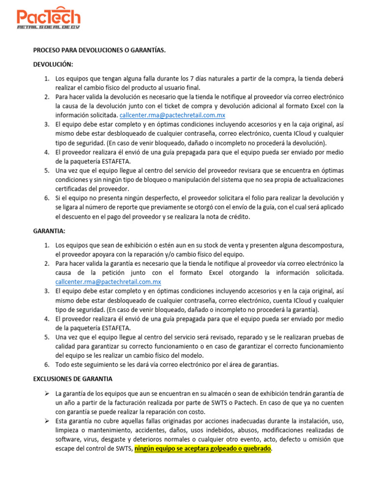 SWTS DOA Garantias Retail MZO | PDF | Business