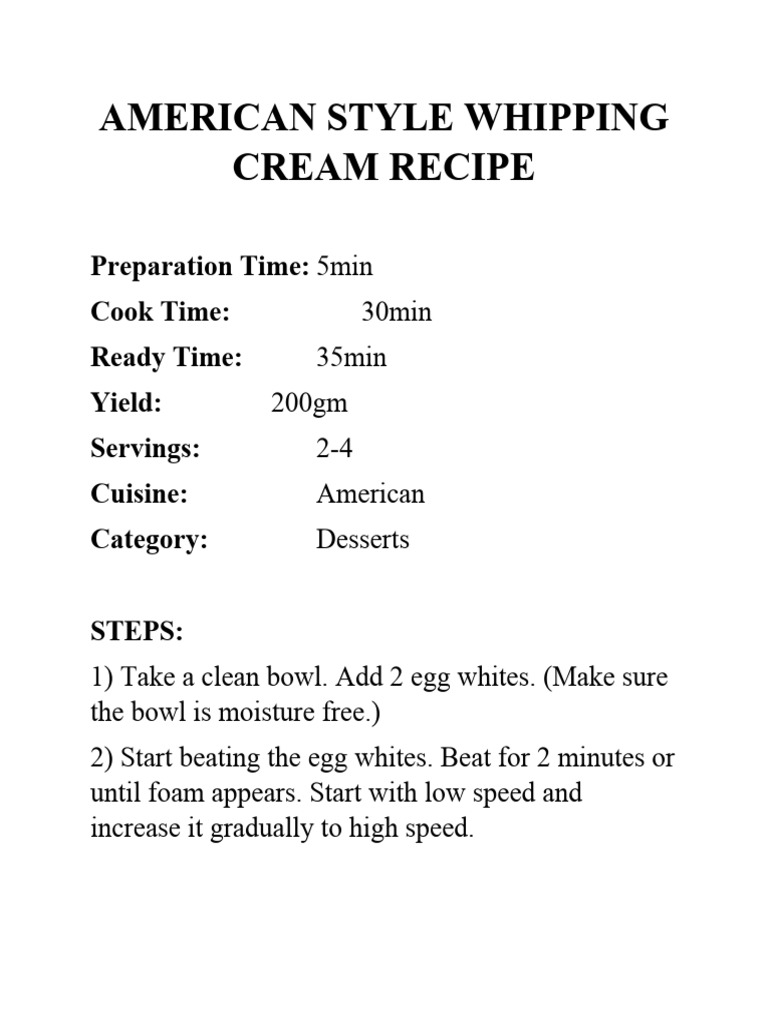 American Style Whipping Cream Recipe | PDF | Cakes | Desserts